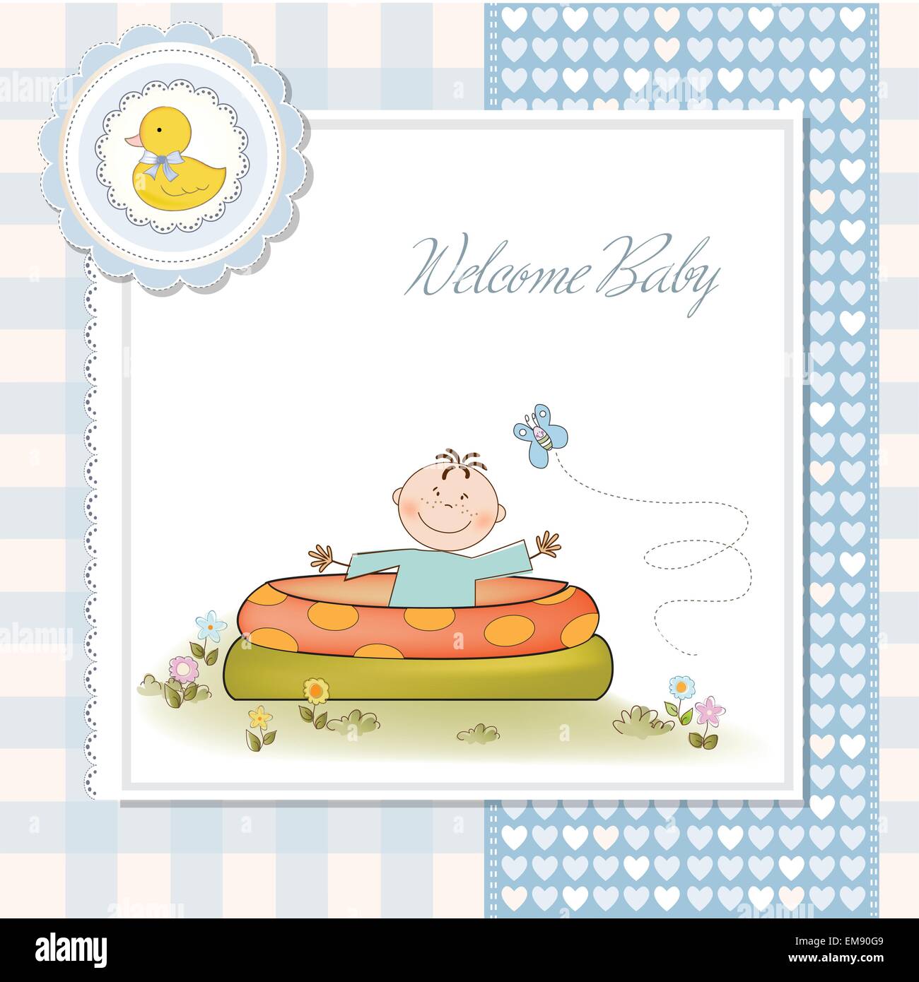 baby bathe in a small pool . shower announcement card Stock Vector ...