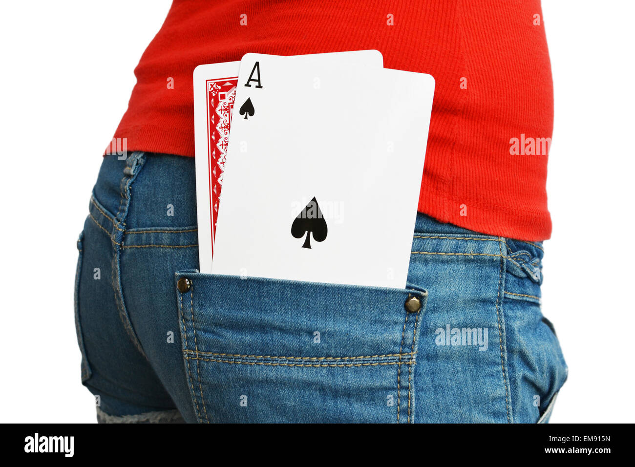 An ace and a hidden playing cards in a rear pocket of a jeans Stock ...