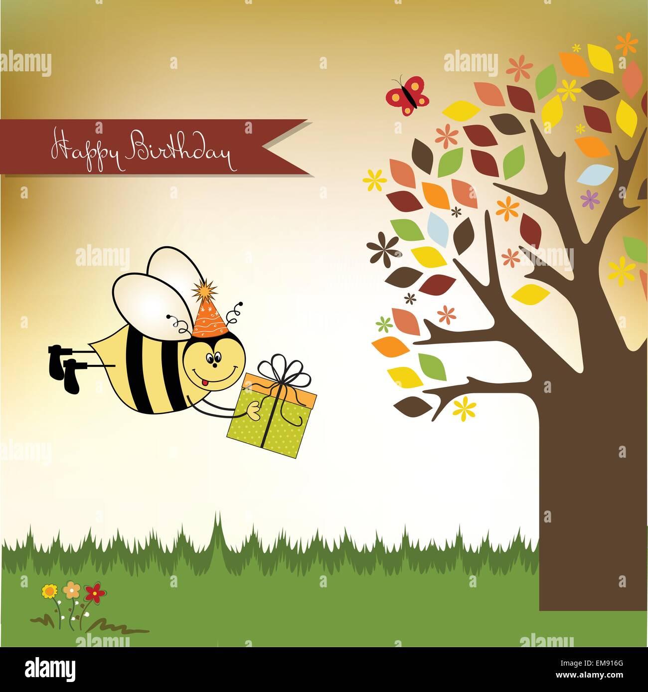 birthday card with bee Stock Vector Image & Art - Alamy
