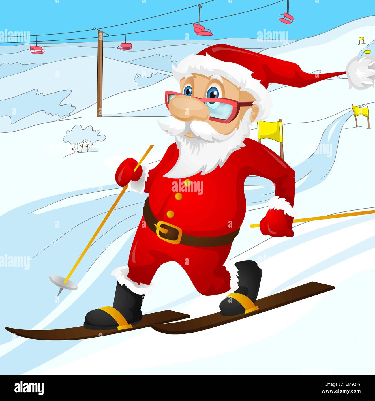 Santa Skiing Clipart