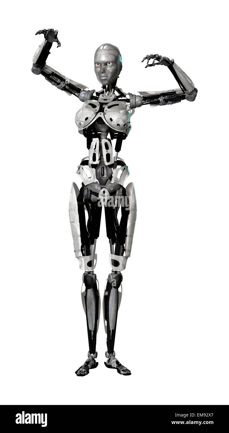 3D digital render of a female cyborg isolated on white background Stock ...