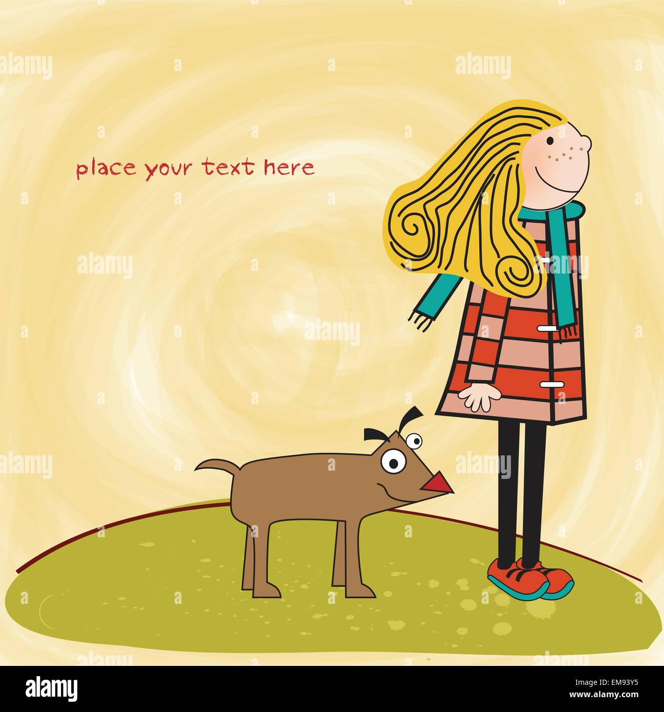 happy dog with girl Stock Vector Image & Art - Alamy