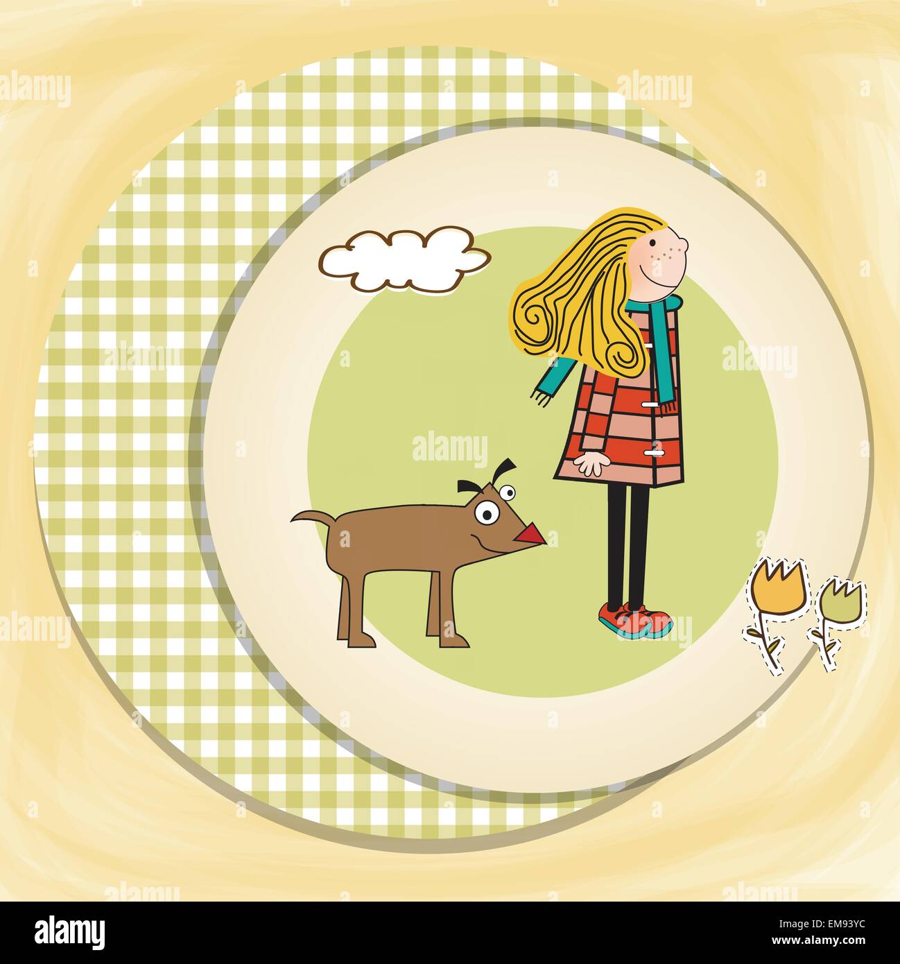 happy dog with girl Stock Vector Image & Art - Alamy