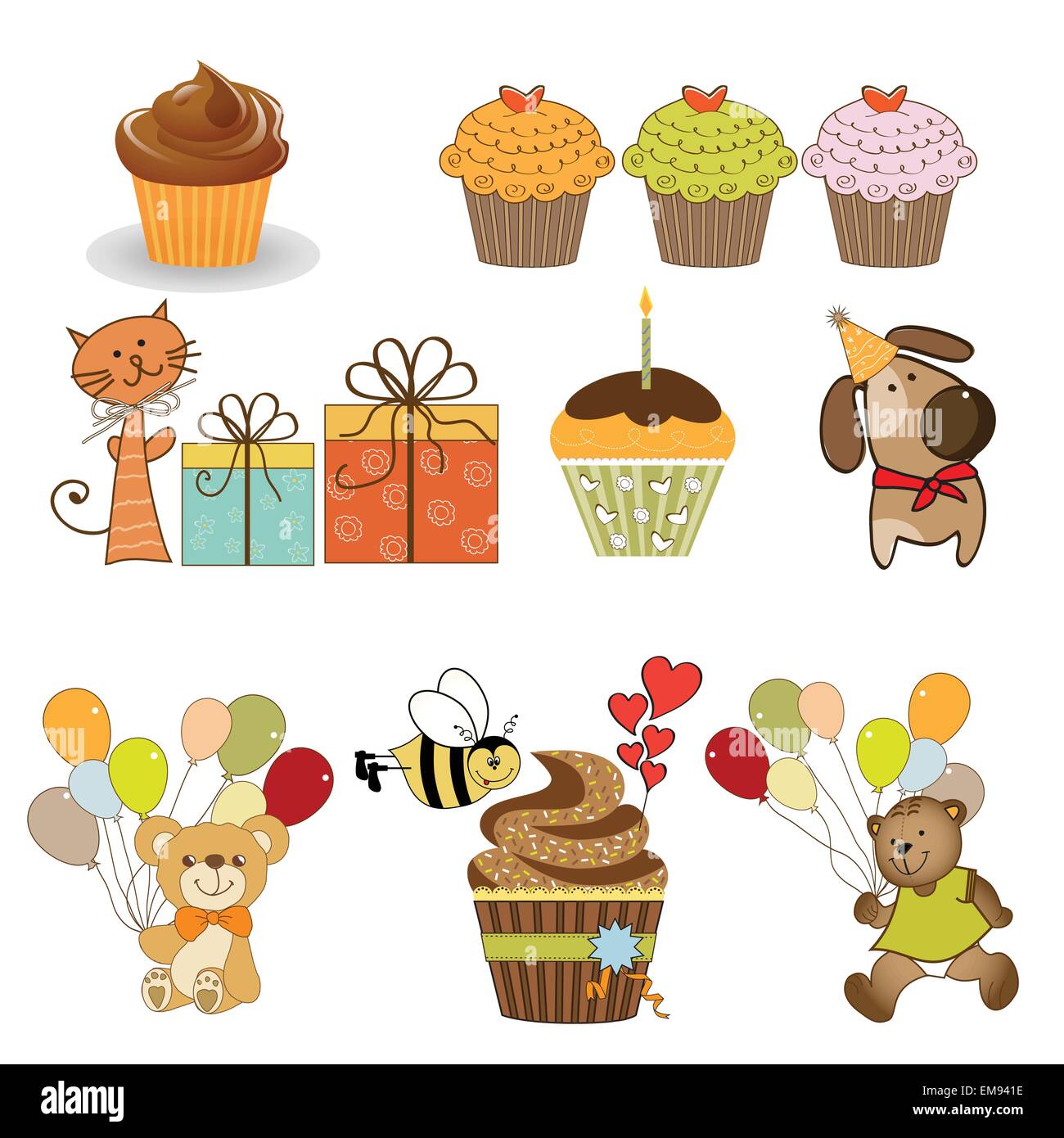 birthday items set in vector format isolated on white background Stock ...