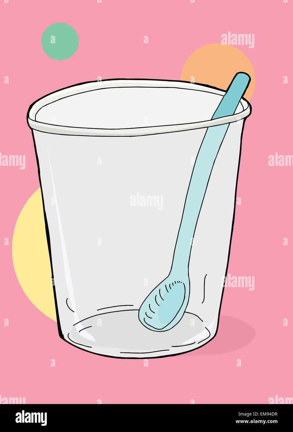 Cartoon of empty plastic cup with blue spoon inside Stock Photo - Alamy