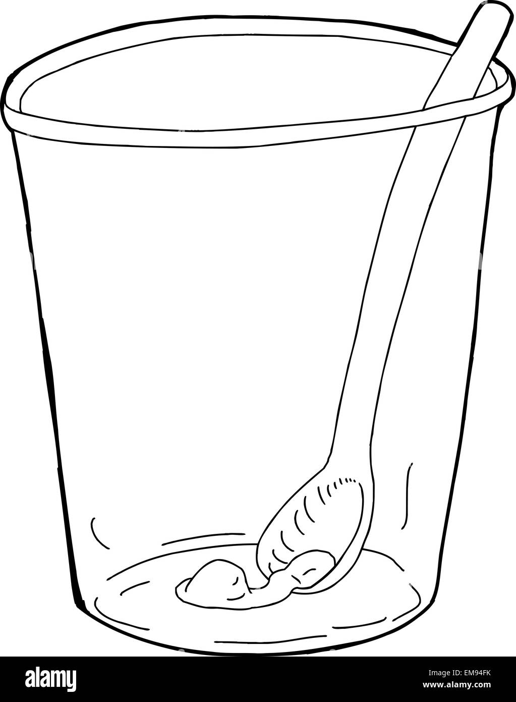 Single plastic cup with spoon and food inside Stock Photo - Alamy