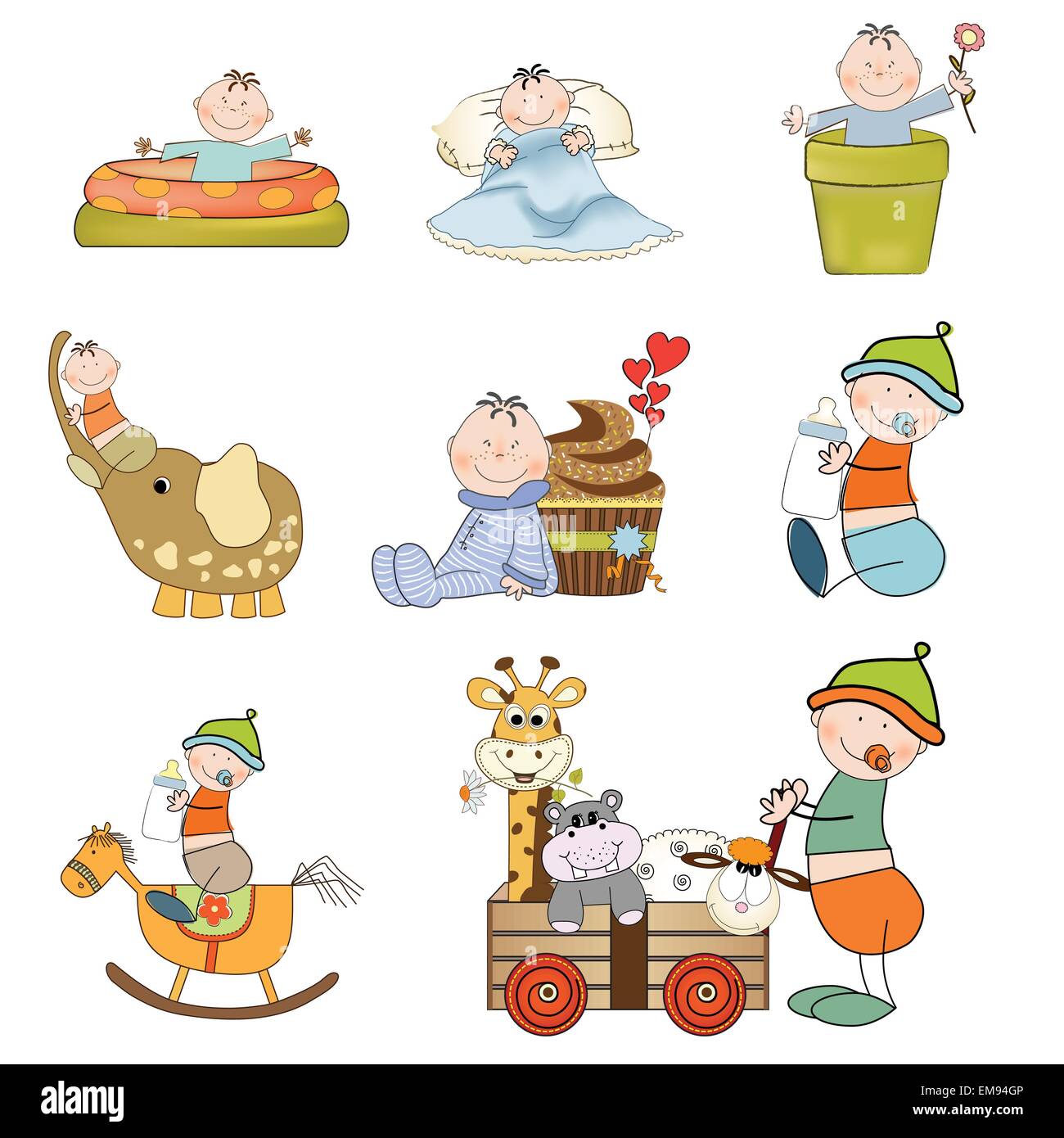 baby boy items set in vector format isolated on white background Stock ...