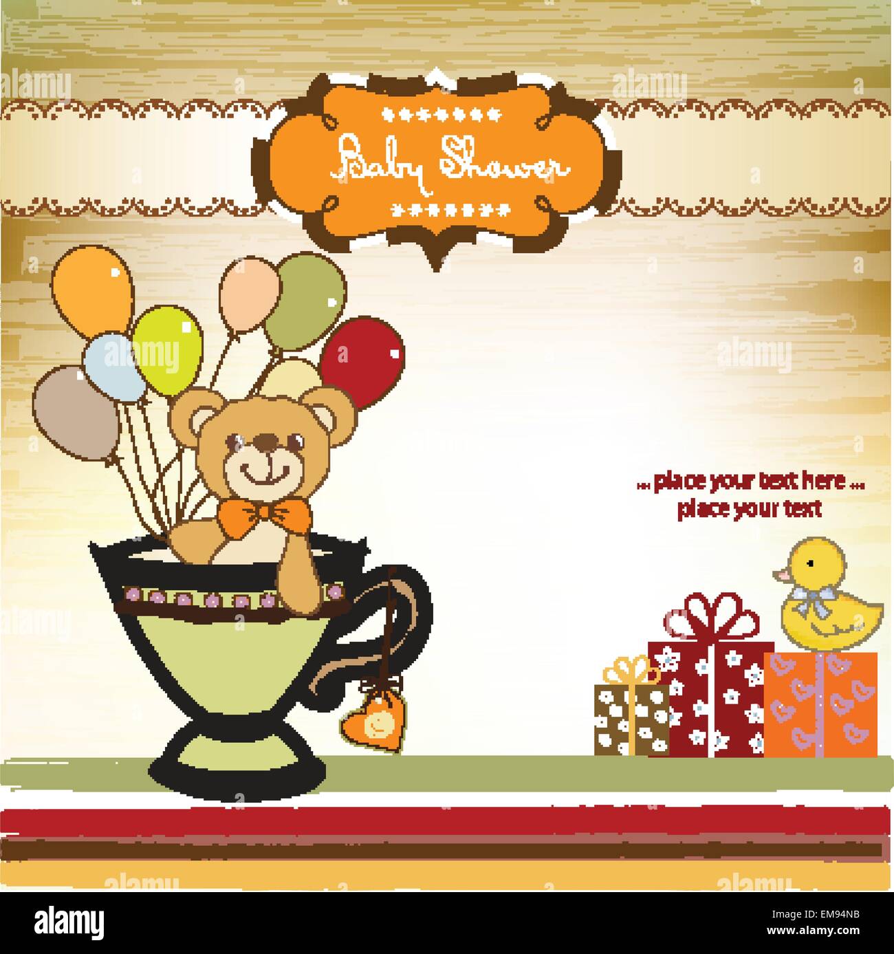 baby shower card with cute teddy bear Stock Vector Image & Art - Alamy