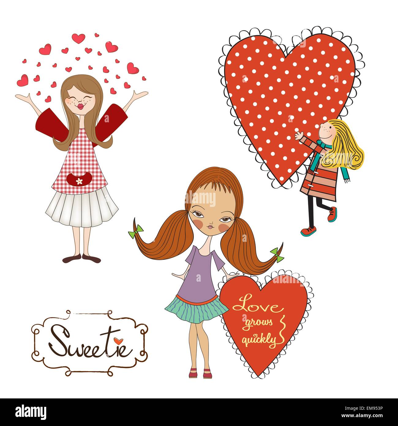 Set of three girls in love isolated on white background Stock Vector ...