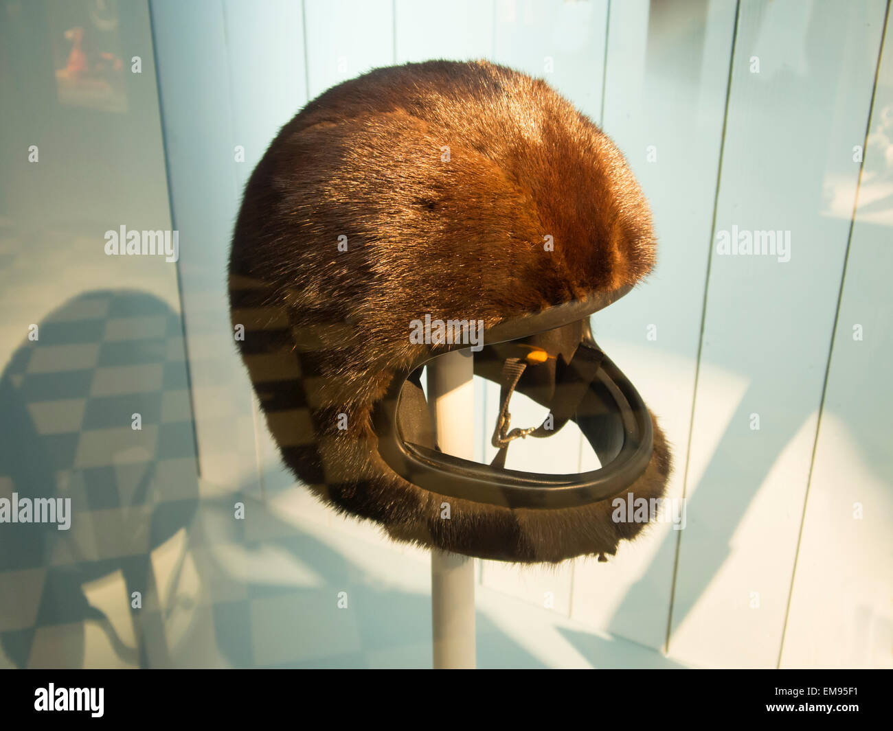 London, UK. 17th April, 2015. Hermes Mink crash helmet Credit: Martyn ...