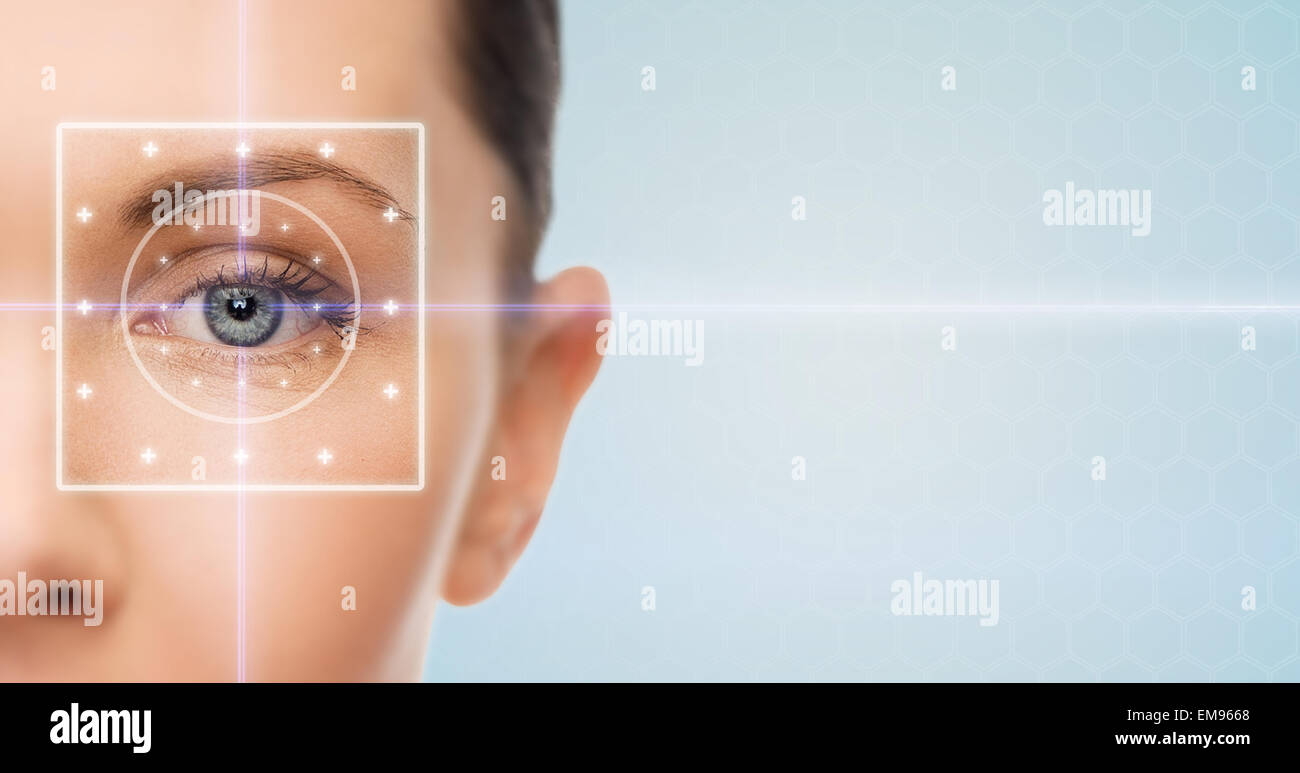 beautiful young woman with laser light lines Stock Photo - Alamy