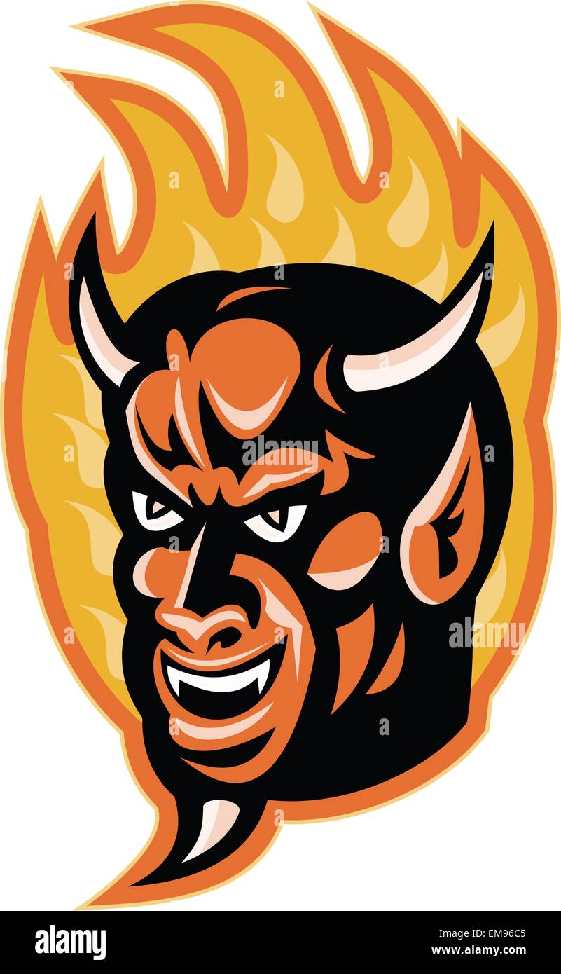 Demon Devil Horns Fire Retro Stock Vector Image & Art - Alamy