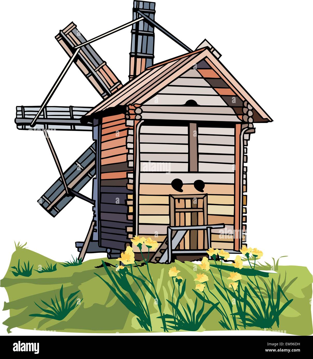 Illustration of a wooden windmill on a white background Stock Vector ...