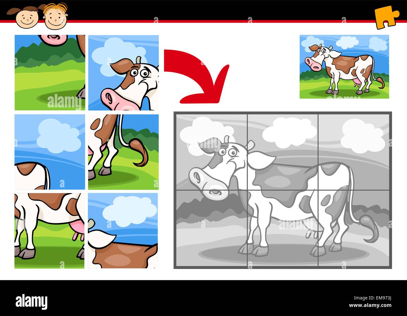 cartoon cow jigsaw puzzle game Stock Vector Image & Art - Alamy