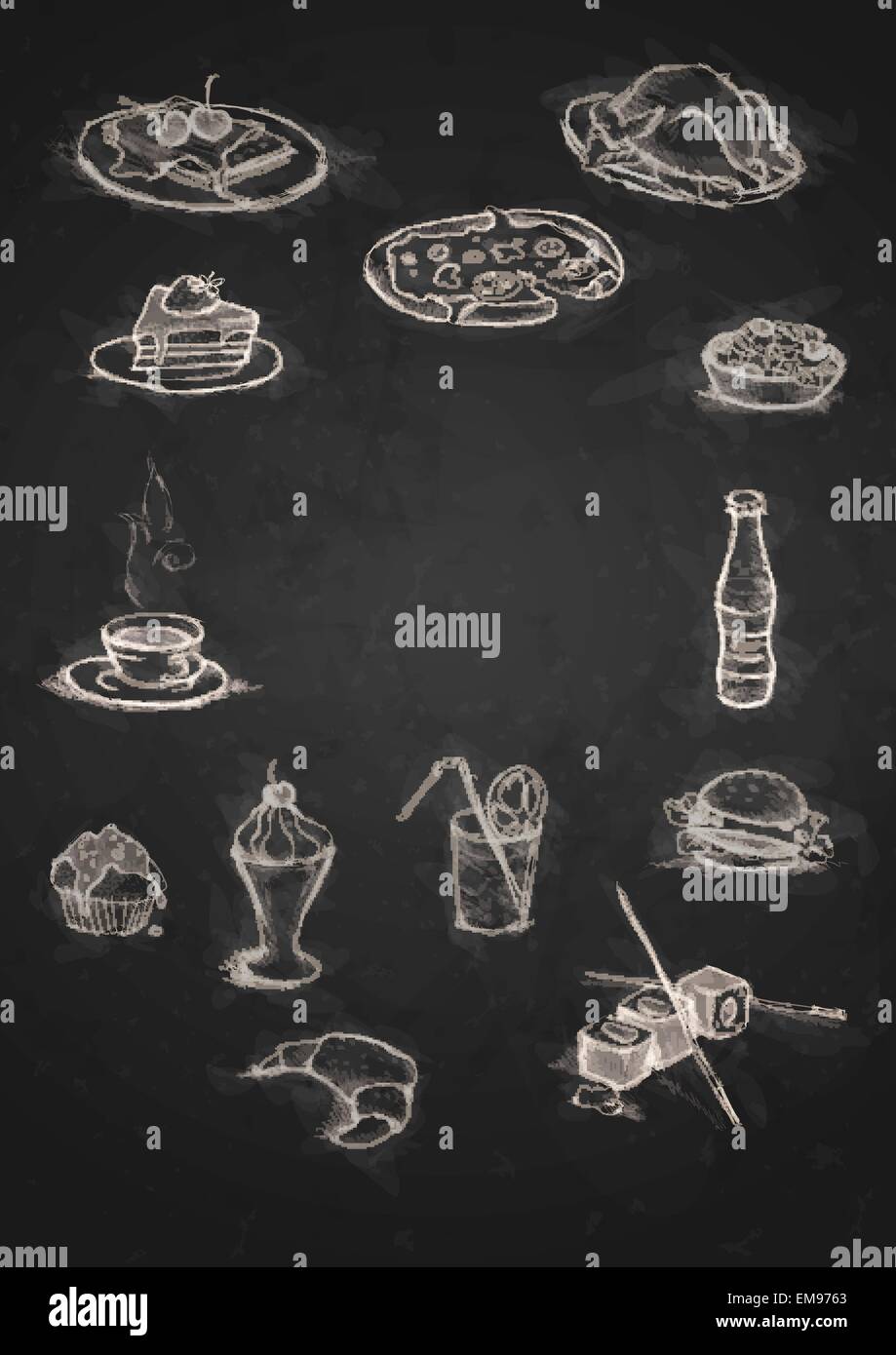 Chalkboard with food elements drawn hi-res stock photography and images ...