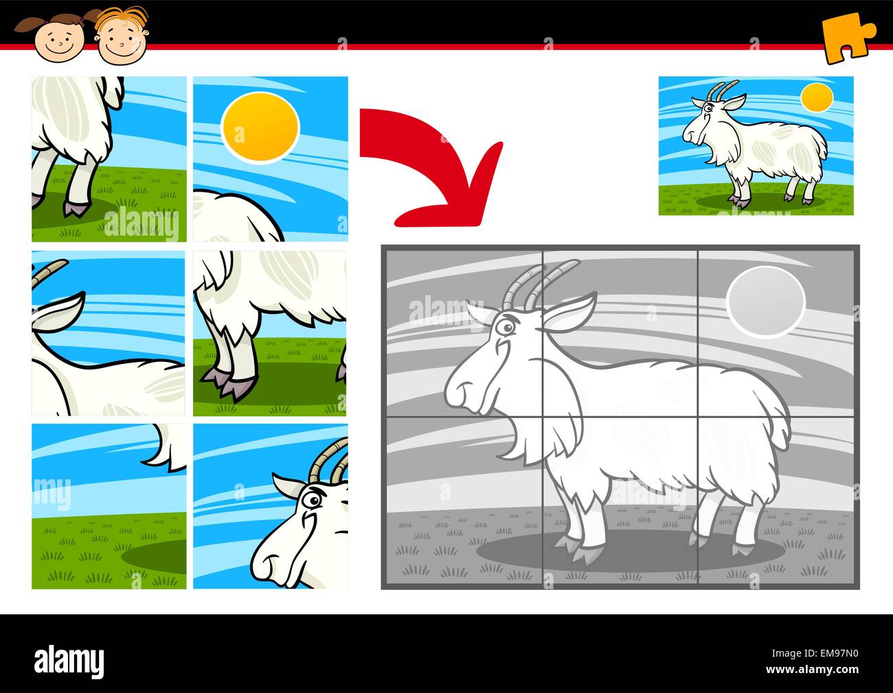 cartoon goat jigsaw puzzle game Stock Vector Image & Art - Alamy