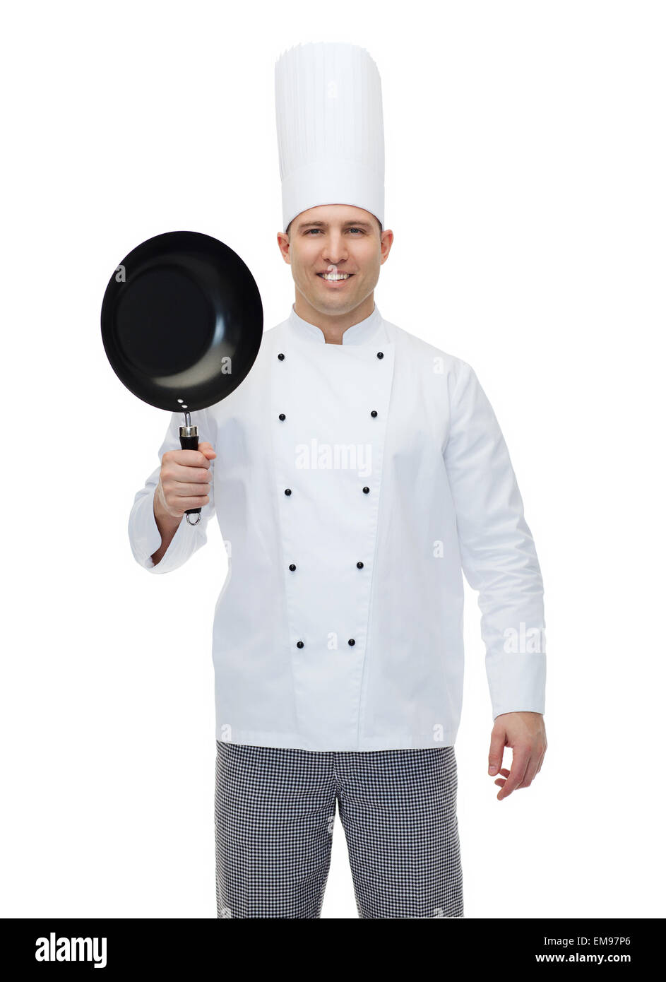 happy male chef cook holding frying pan Stock Photo - Alamy