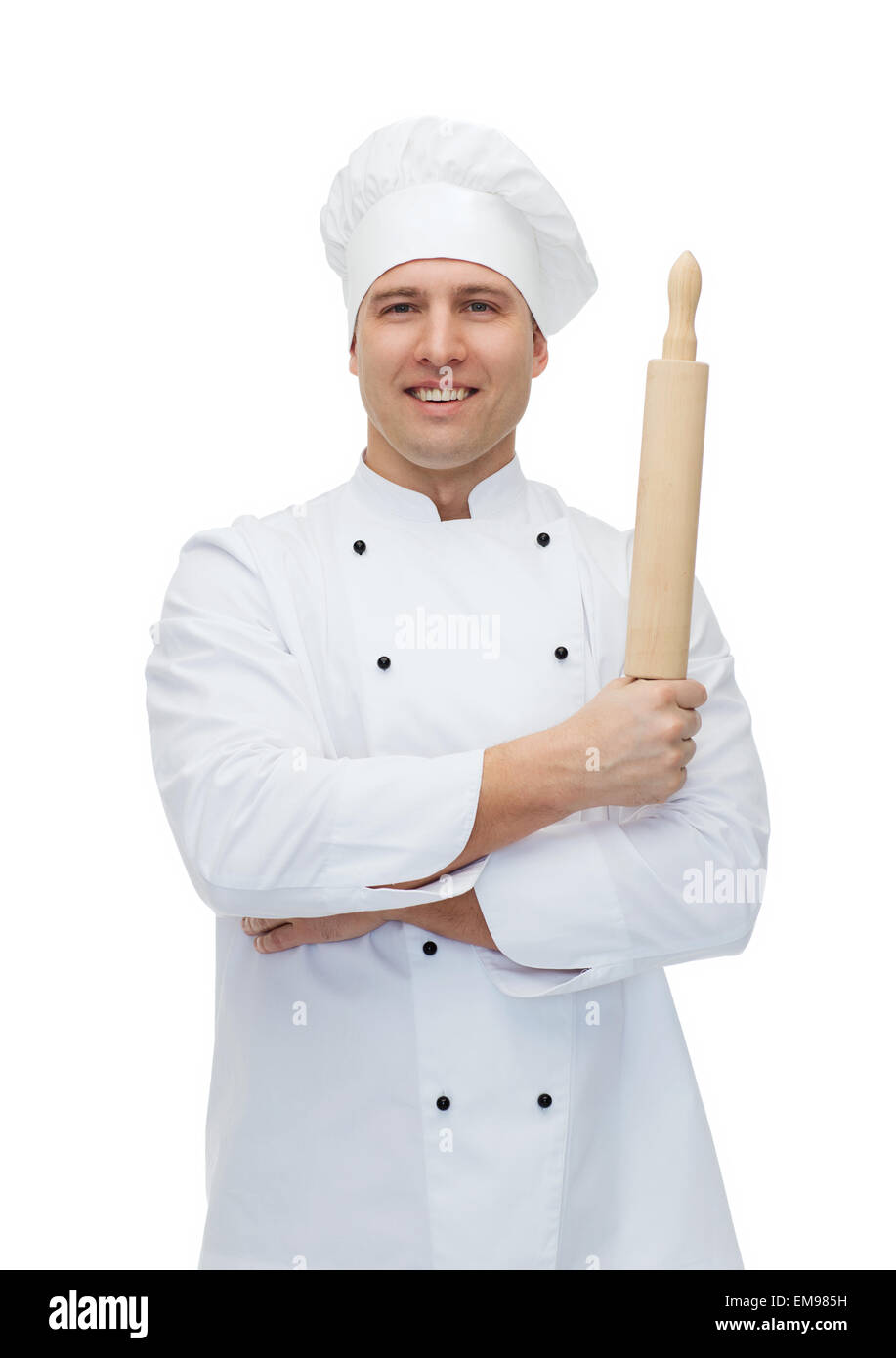 happy male chef cook holding rolling pin Stock Photo - Alamy