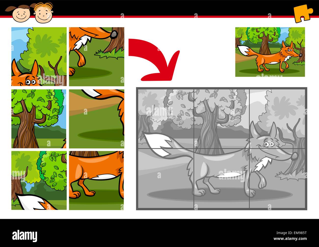 cartoon fox jigsaw puzzle game Stock Vector Image & Art - Alamy