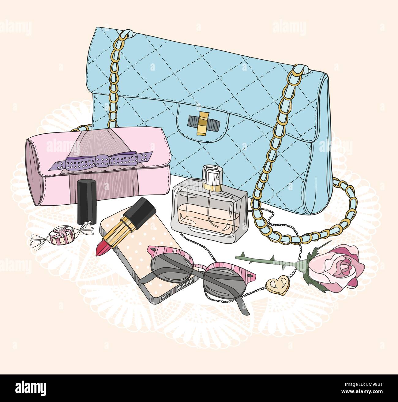 Fashion essentials background with bag Stock Vector Images - Alamy