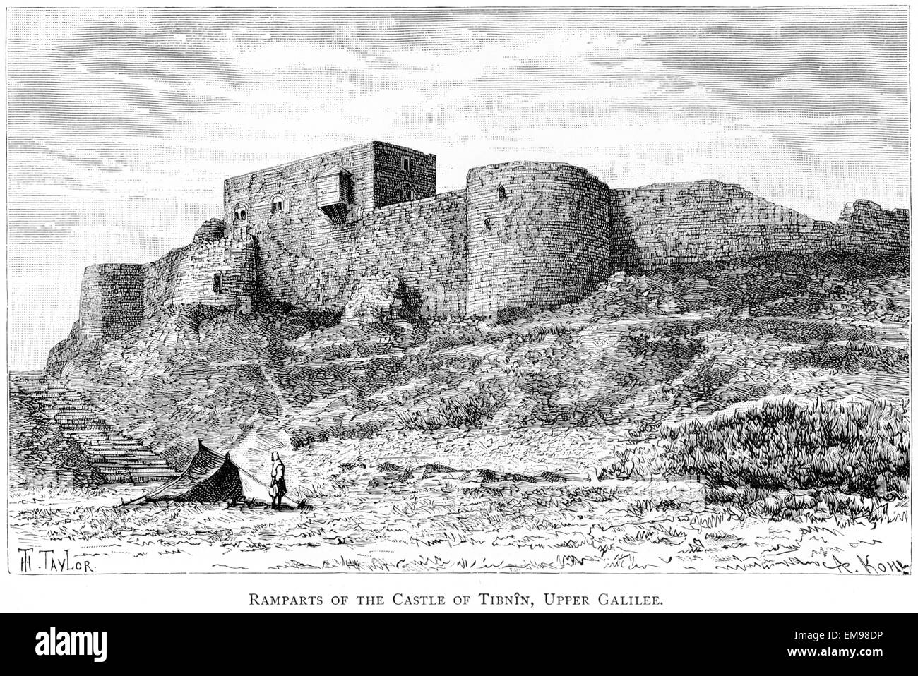 An engraving of the Ramparts of the Castle of Tibnin, Upper Galilee ...