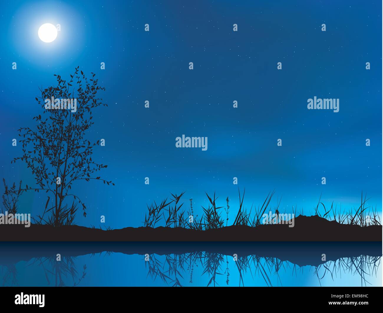 Landscape with night sky stars moon Stock Vector Images - Alamy