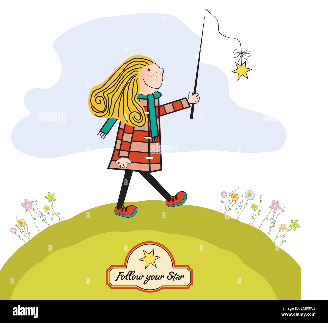 girl following a star Stock Vector Image & Art - Alamy
