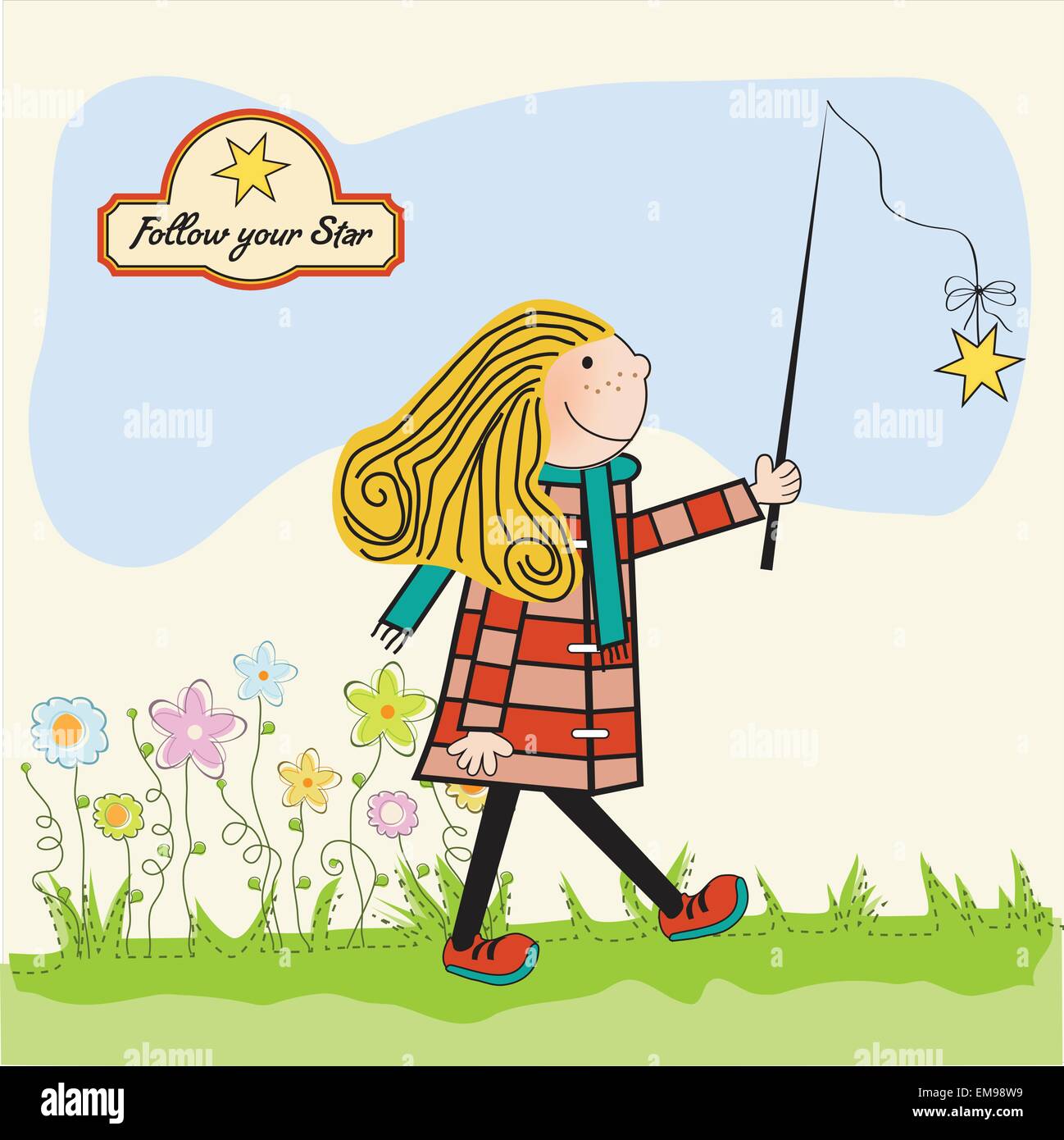 girl following a star Stock Vector Image & Art - Alamy