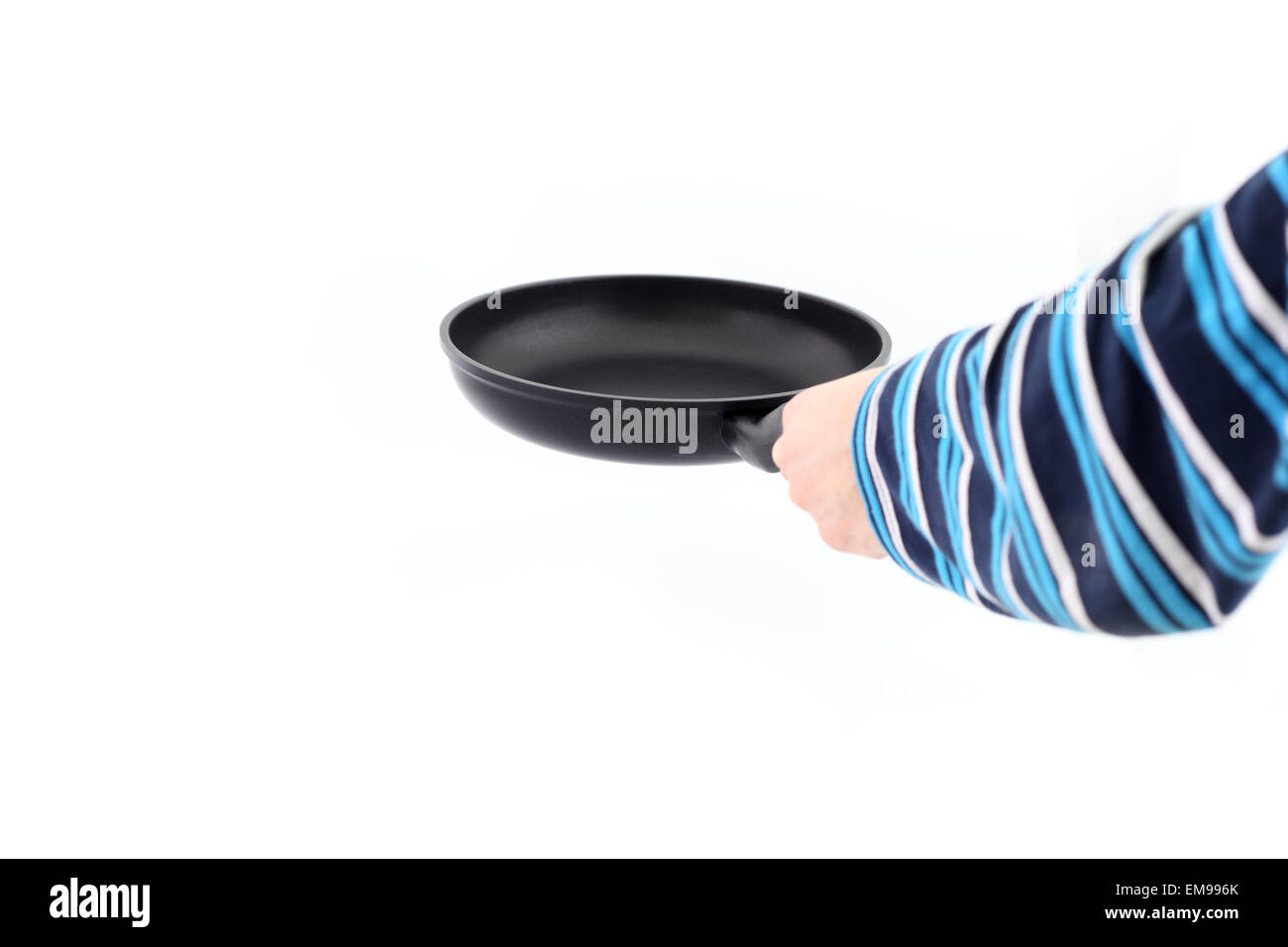 Pan in hand isolated on white background Stock Photo - Alamy