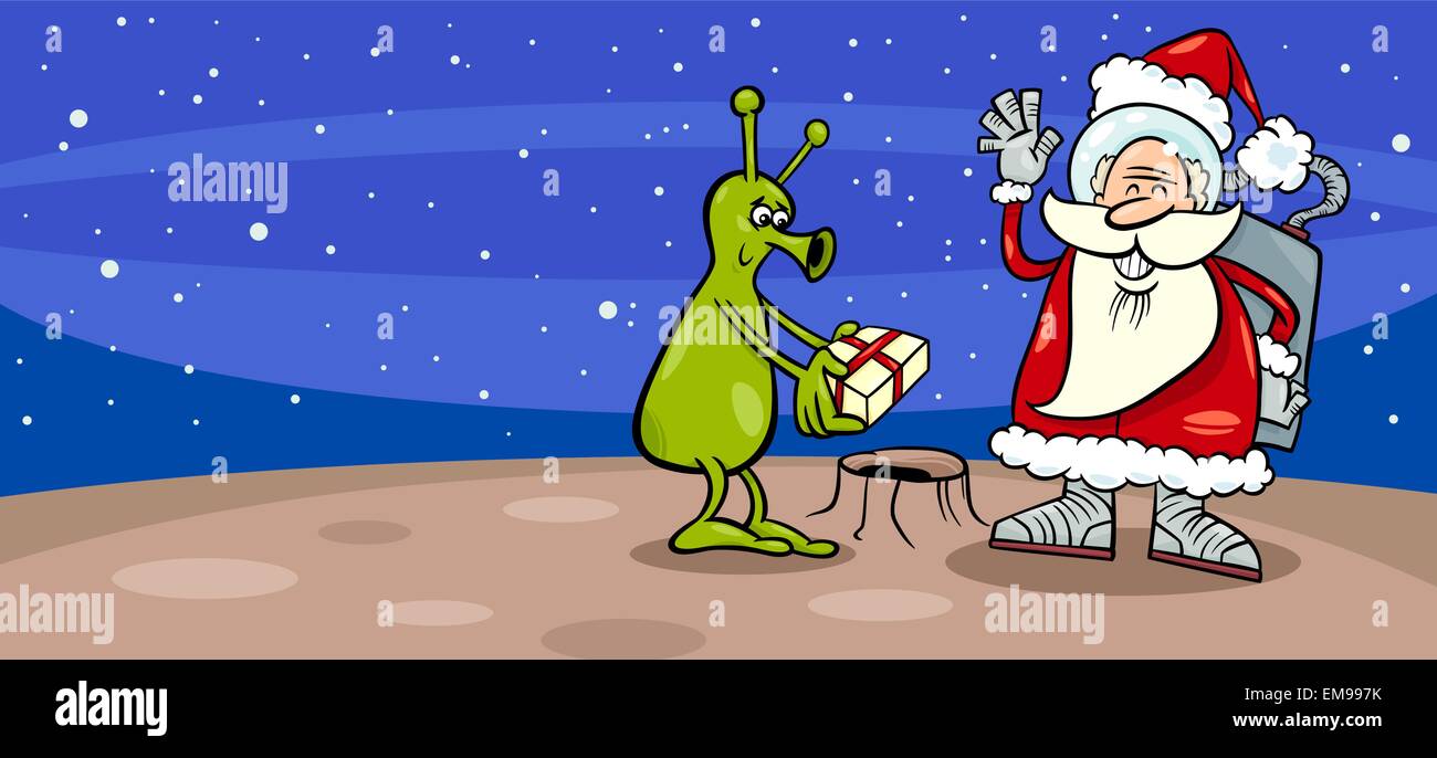 Santa with alien cartoon greeting card Stock Vector Image & Art - Alamy