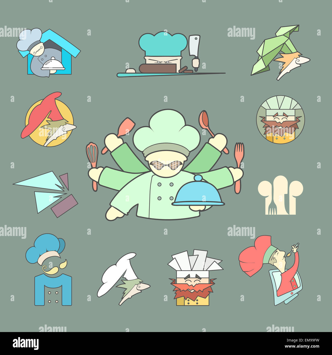Restaurant Chef flat logo or icon Set on dark background Stock Photo ...