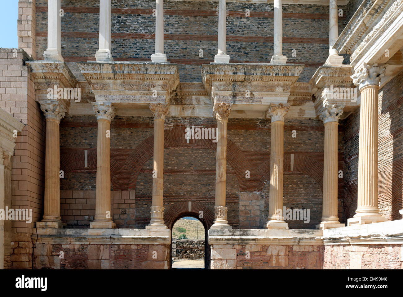 View of the double storied colonnaded marble courtyard hall of the ...