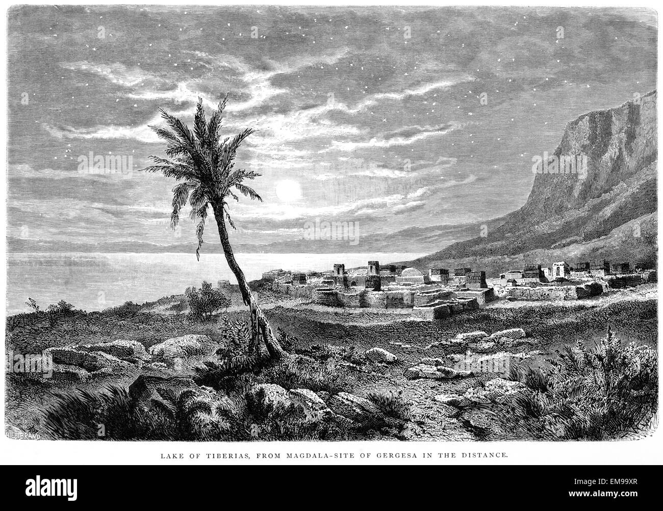 Engraving of the Lake of Tiberias, from Magdala - Site of Gergesa in ...