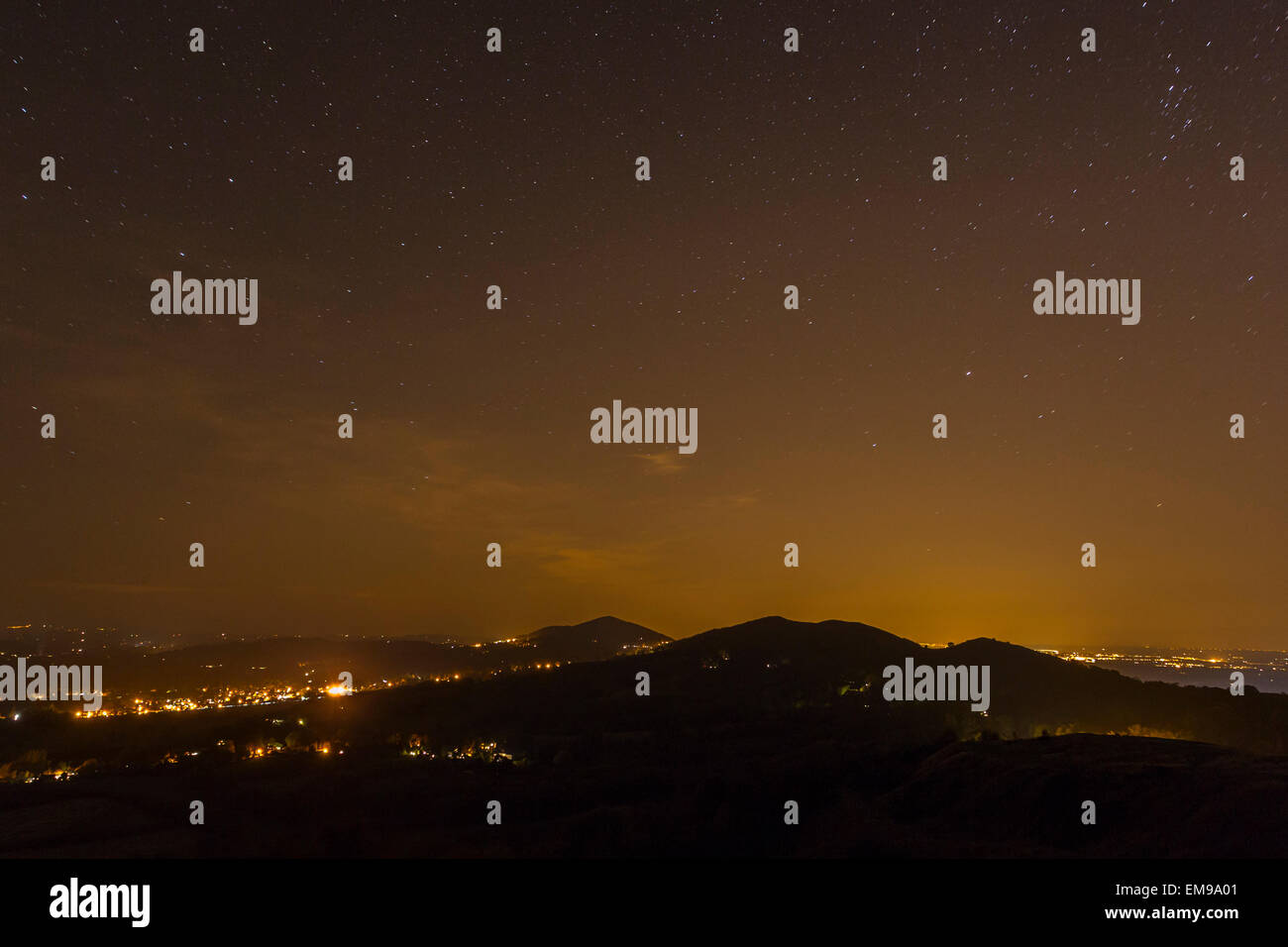 Malvern Hills taken at night showing stars and light pollution of ...