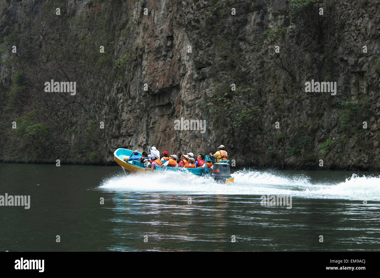 Tour Boat In The Grijalva River, Sumidero Canyon, Chiapas, Mexico Stock ...