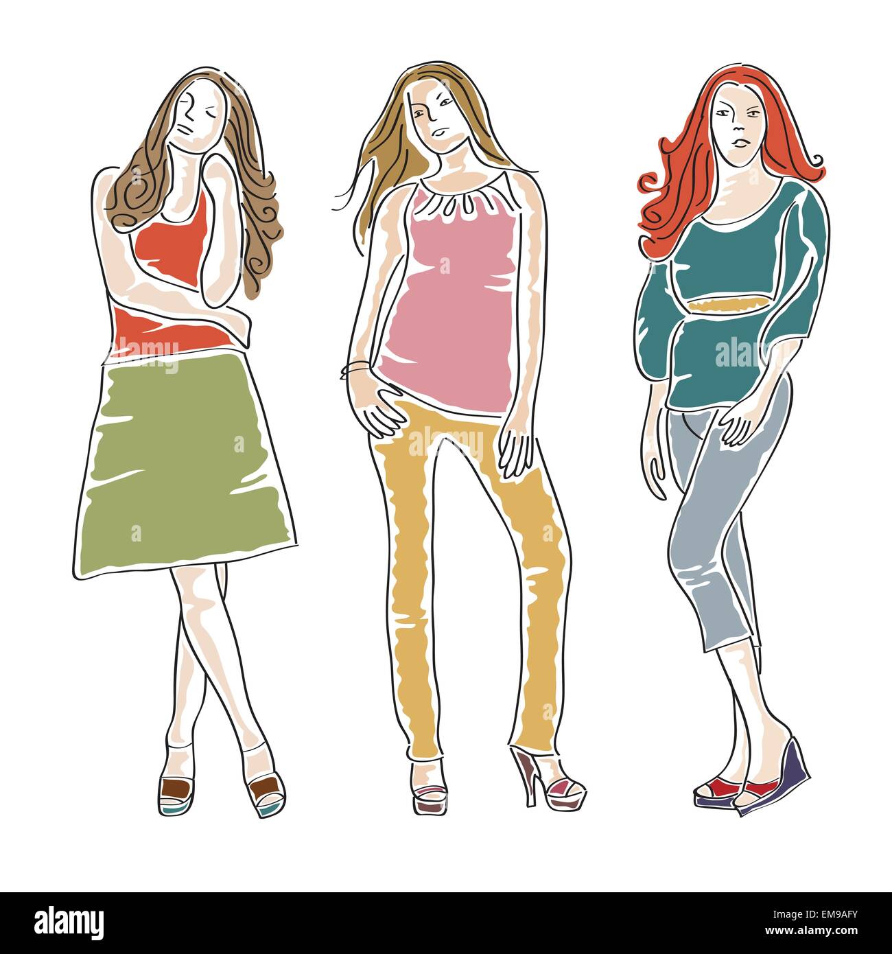 hand drawn fashion girls Stock Vector Image & Art - Alamy