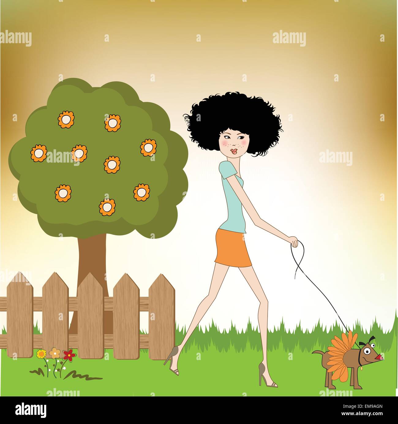 Lady walk dog Stock Vector Images - Alamy