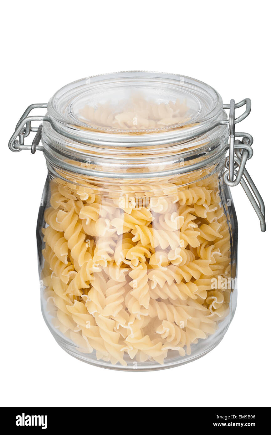 Pasta in glass jar on a white background Stock Photo - Alamy
