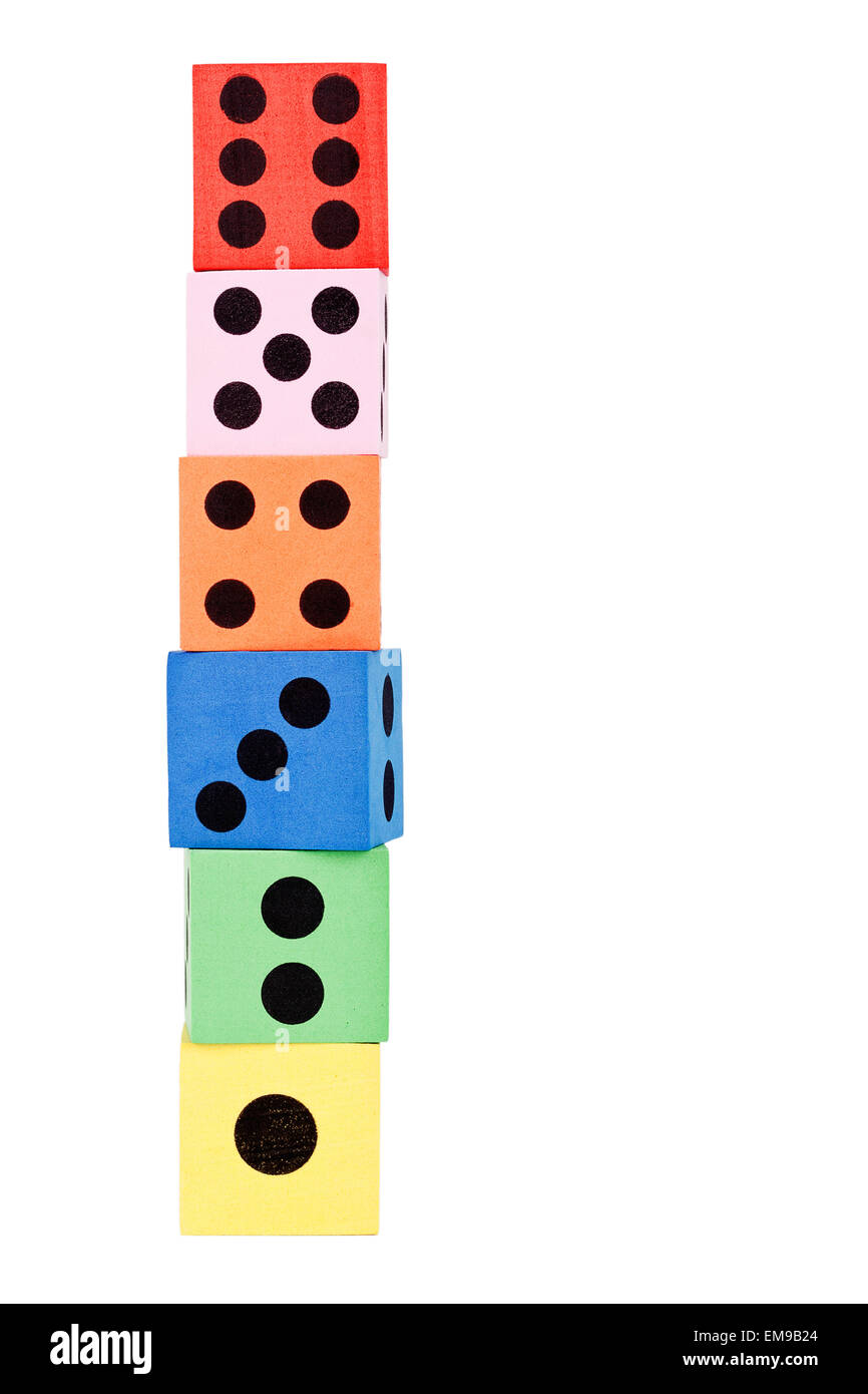 Colorful foam dice isolated on white background Stock Photo - Alamy