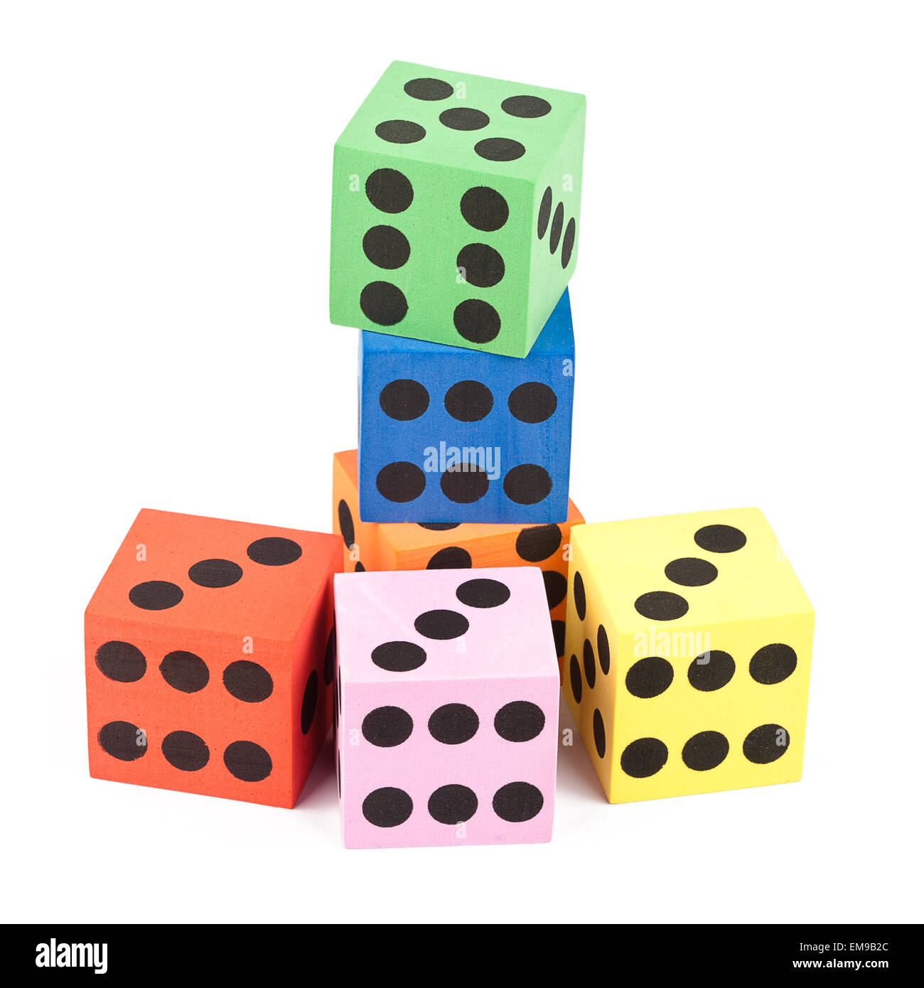 Colorful foam dice isolated on white background Stock Photo - Alamy