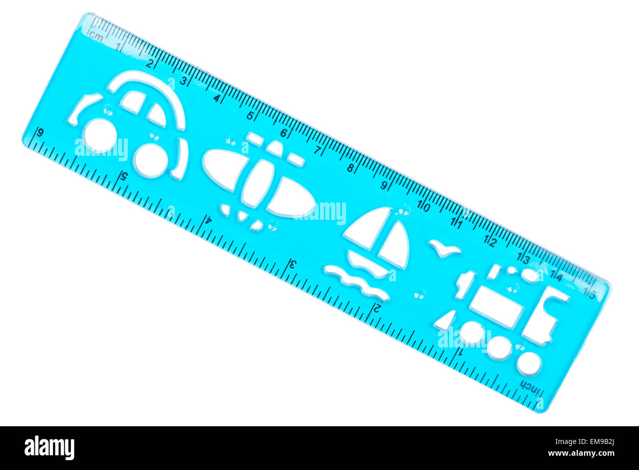 Blue plastic ruler and stencil isolated on white Stock Photo - Alamy