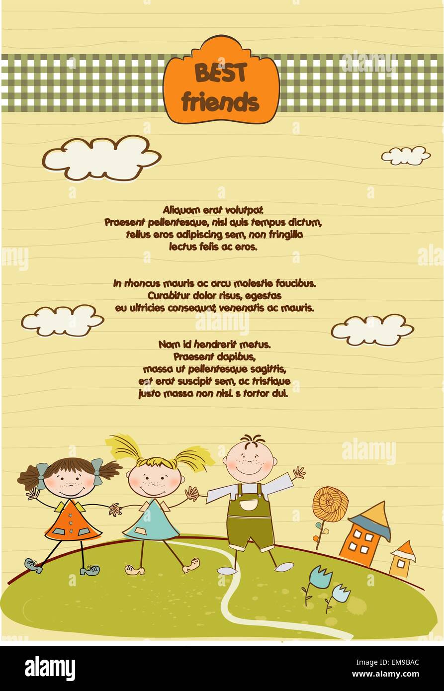 customizable best friend background with two girls and boy Stock Vector ...