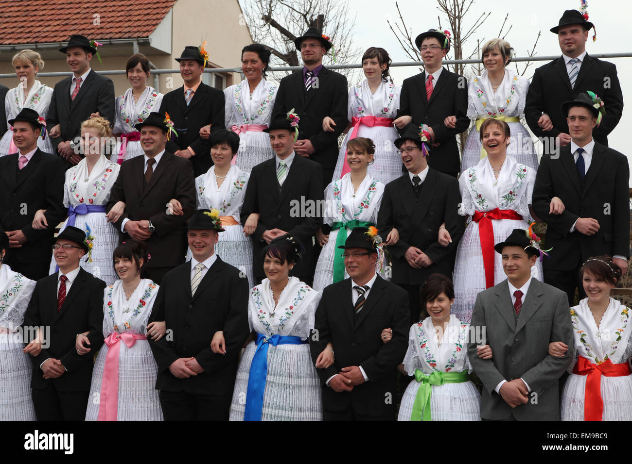 Young people in Sorbian costumes attend the Zapust Carnival in the ...
