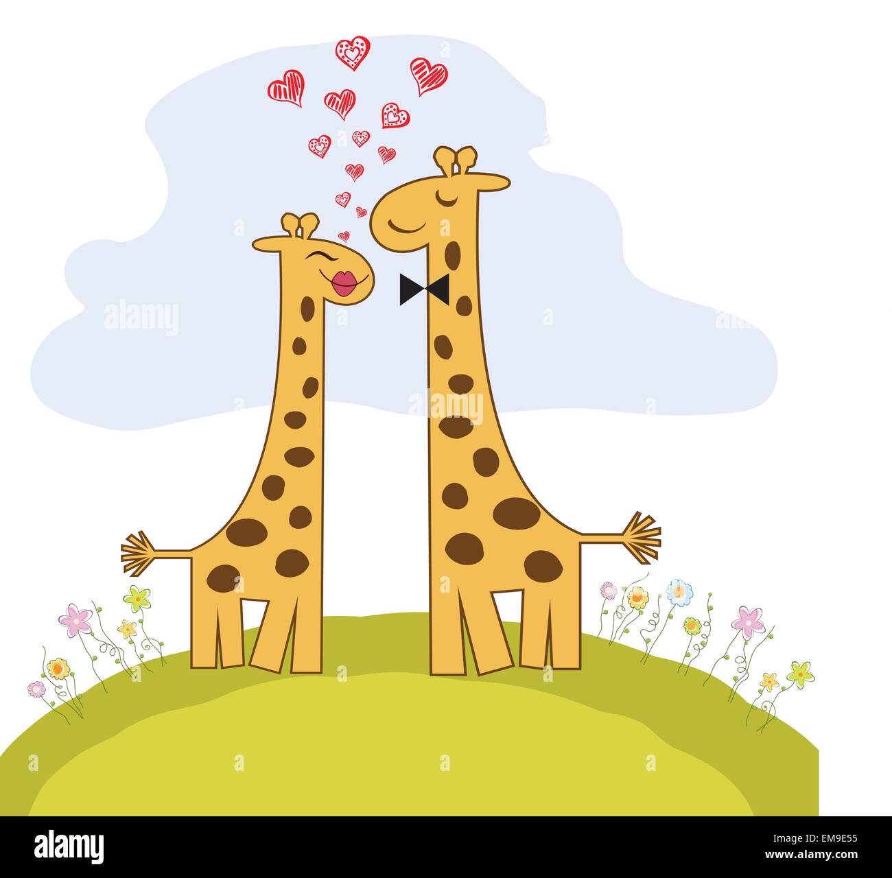 Cartoon Giraffes Making A Heart With Their Necks