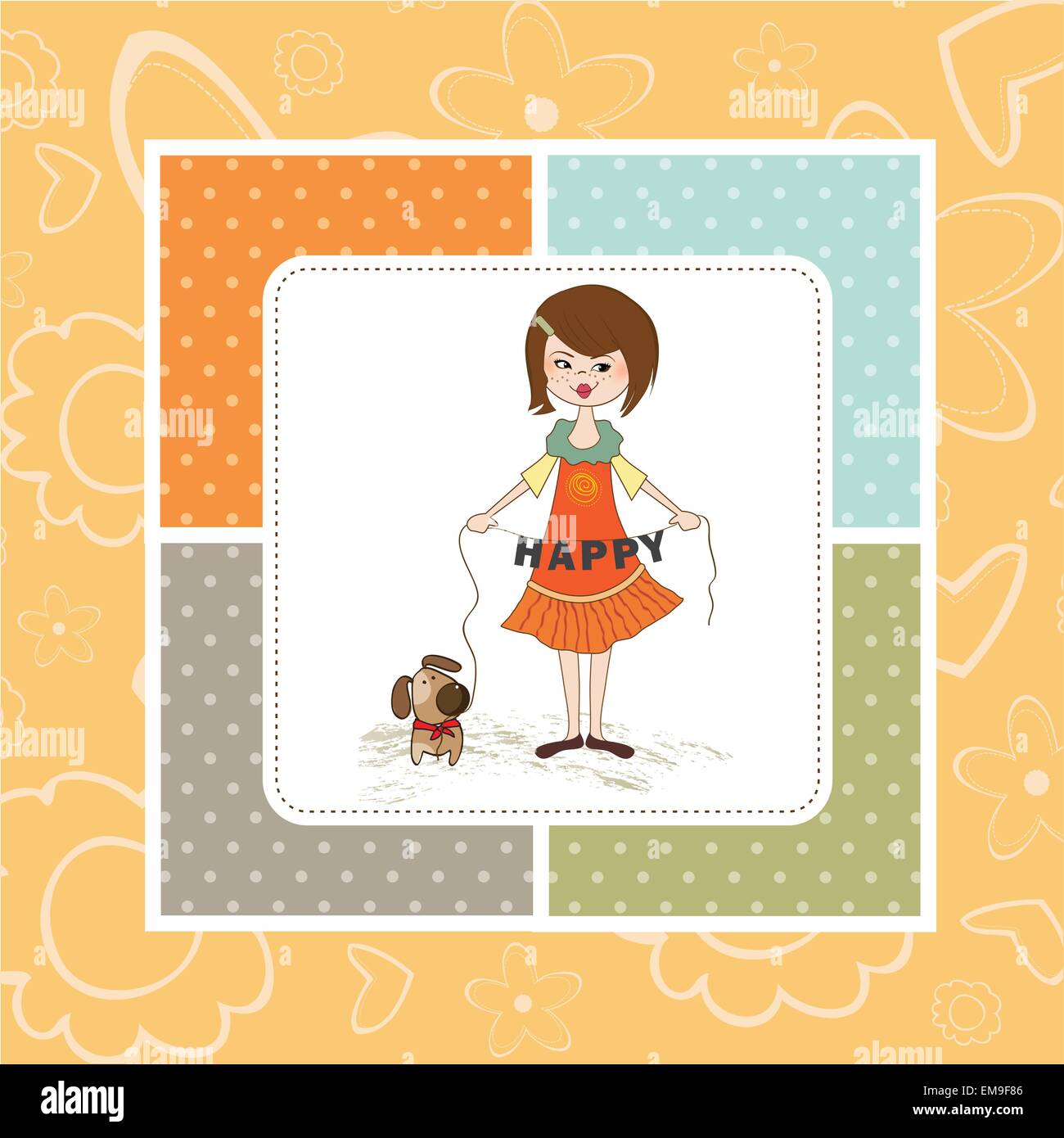 happy girl with cute dog Stock Vector Image & Art - Alamy