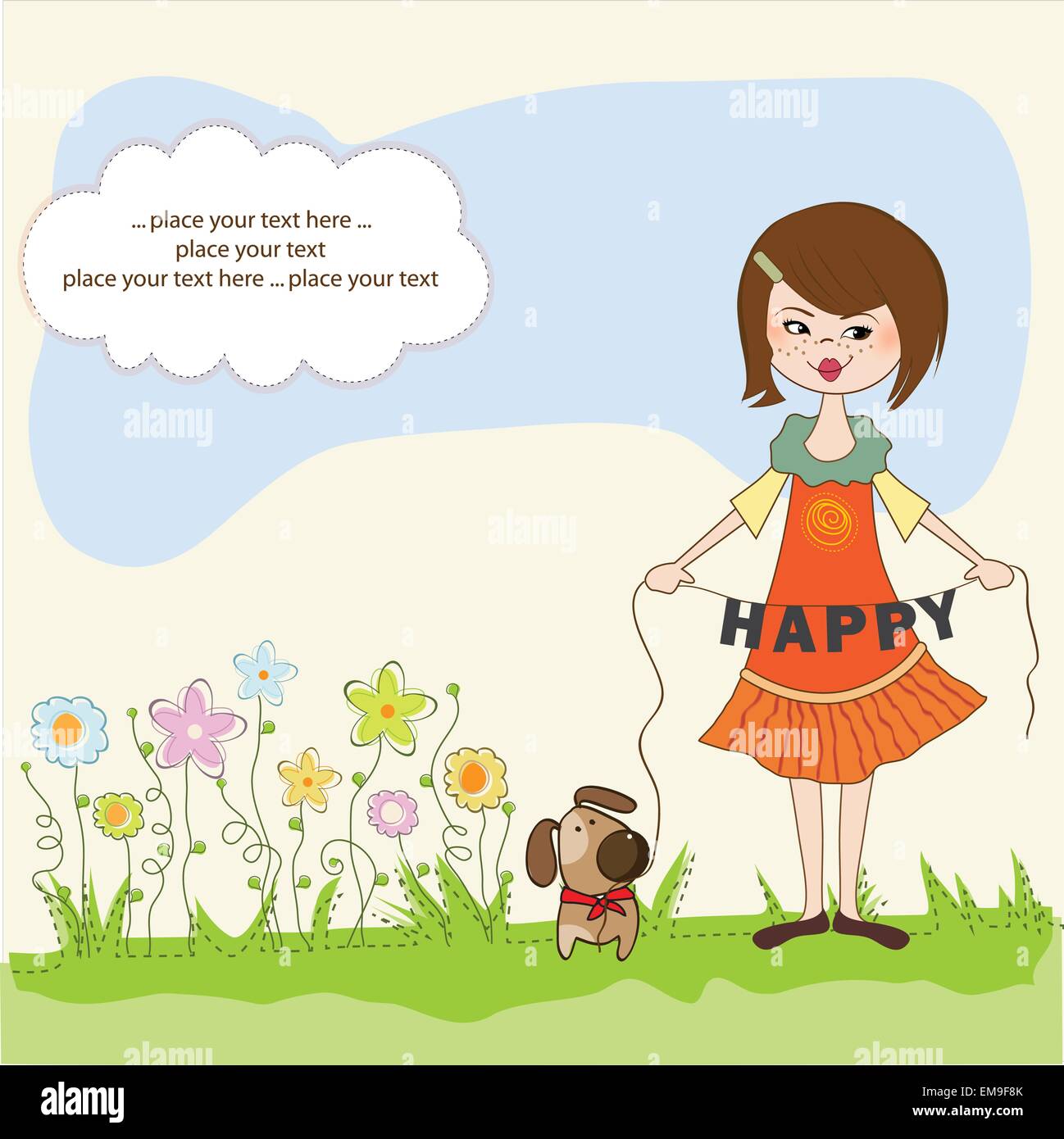 happy girl with cute dog Stock Vector Image & Art - Alamy