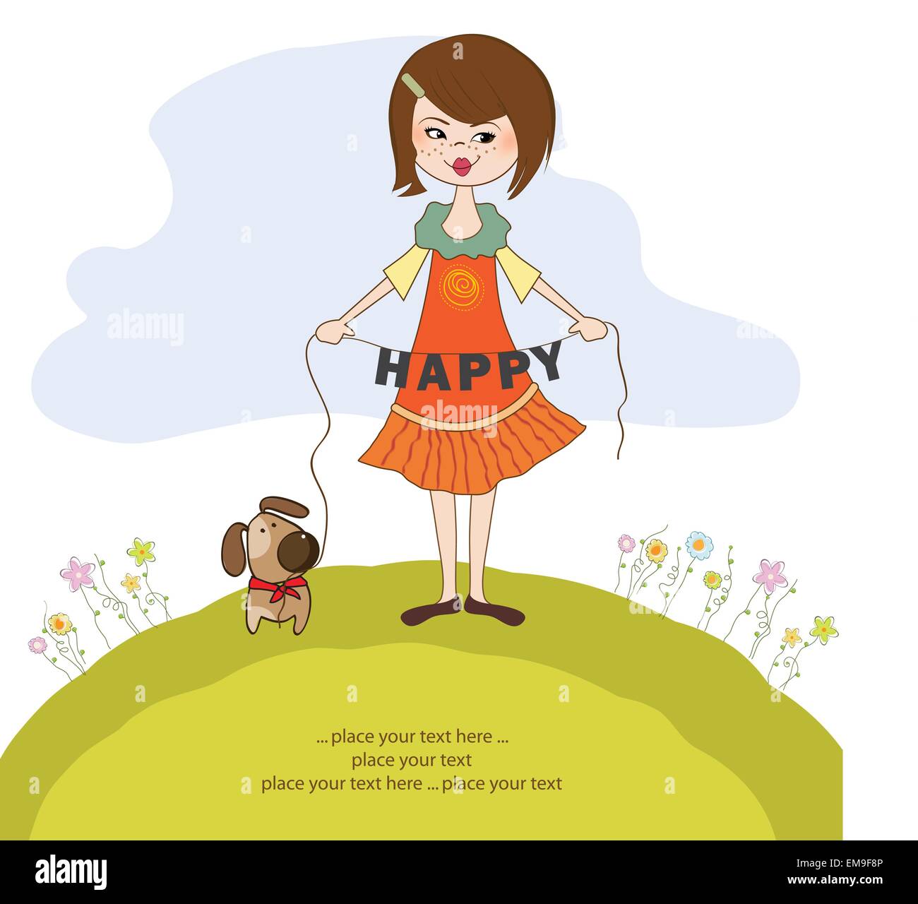 happy girl with cute dog Stock Vector Image & Art - Alamy