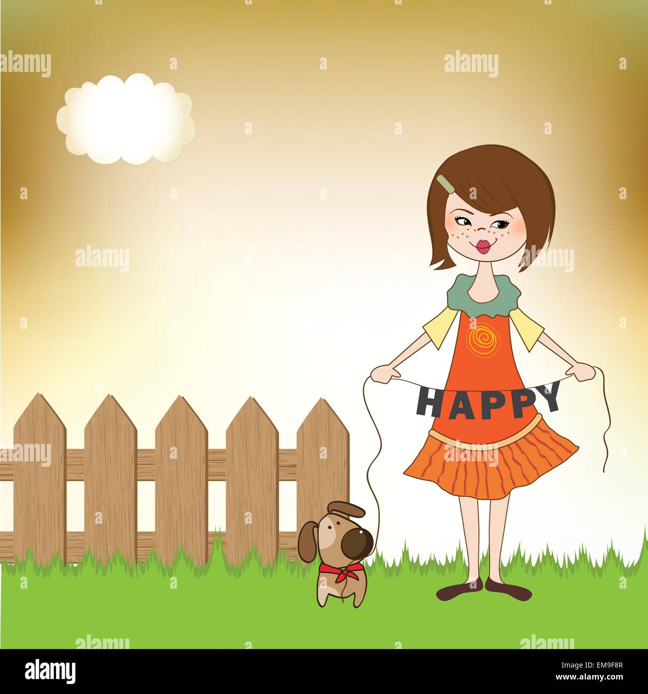 happy girl with cute dog Stock Vector Image & Art - Alamy