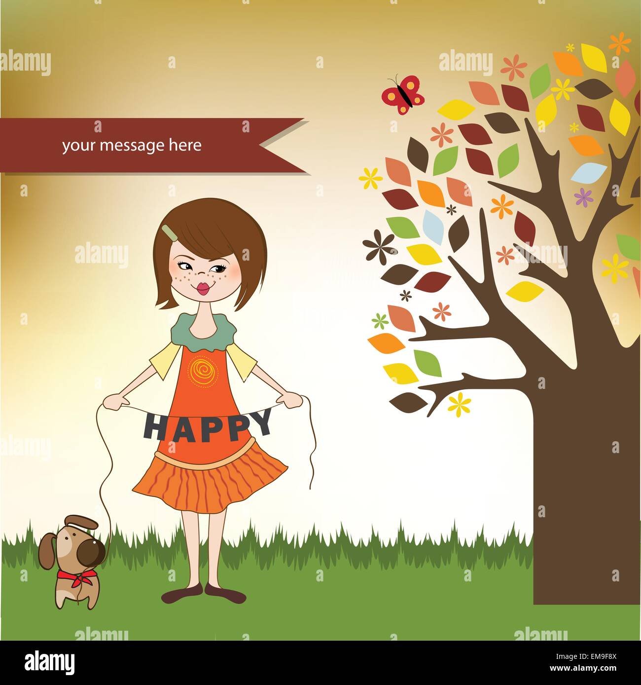 happy girl with cute dog Stock Vector Image & Art - Alamy