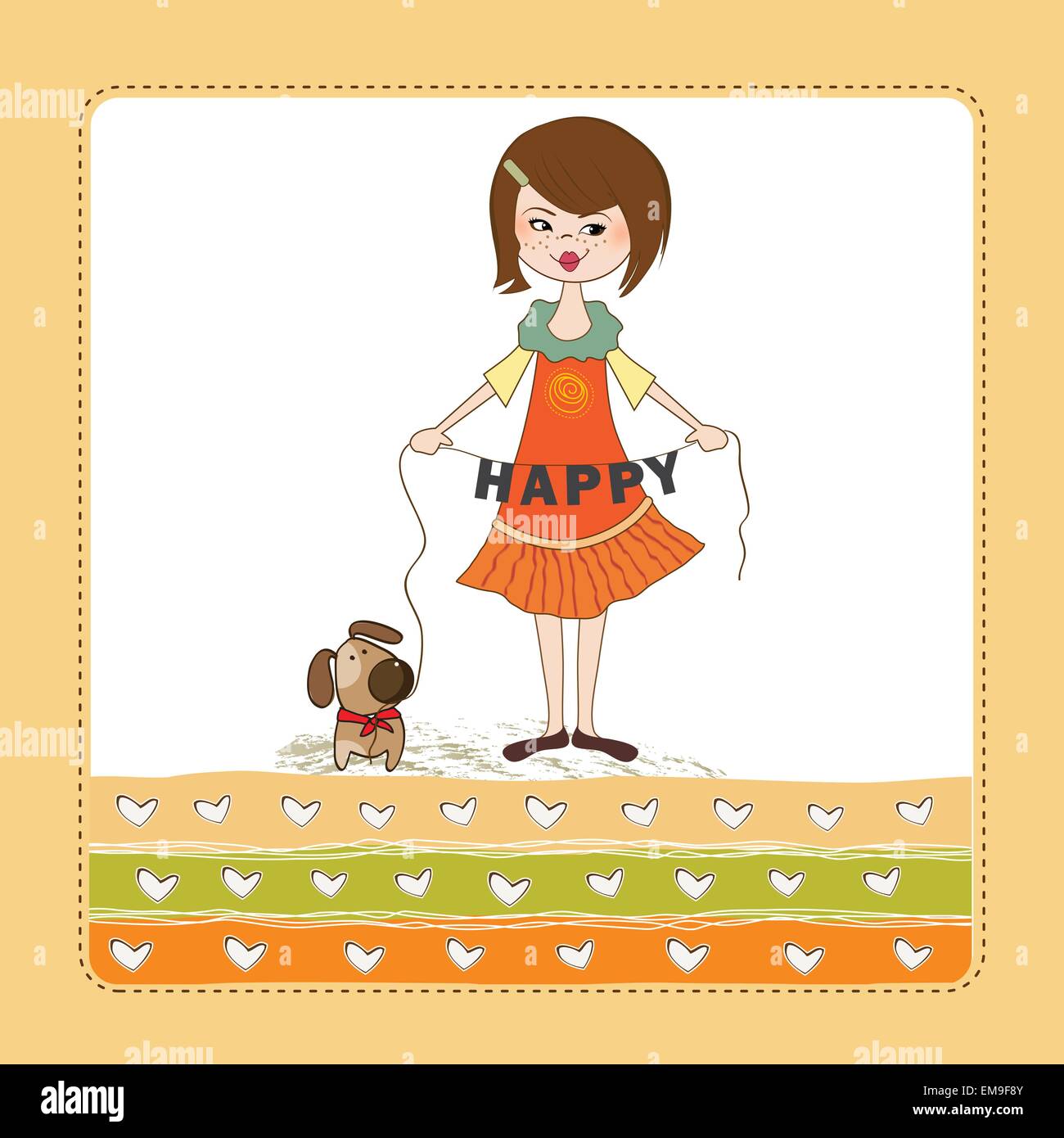 happy girl with cute dog Stock Vector Image & Art - Alamy